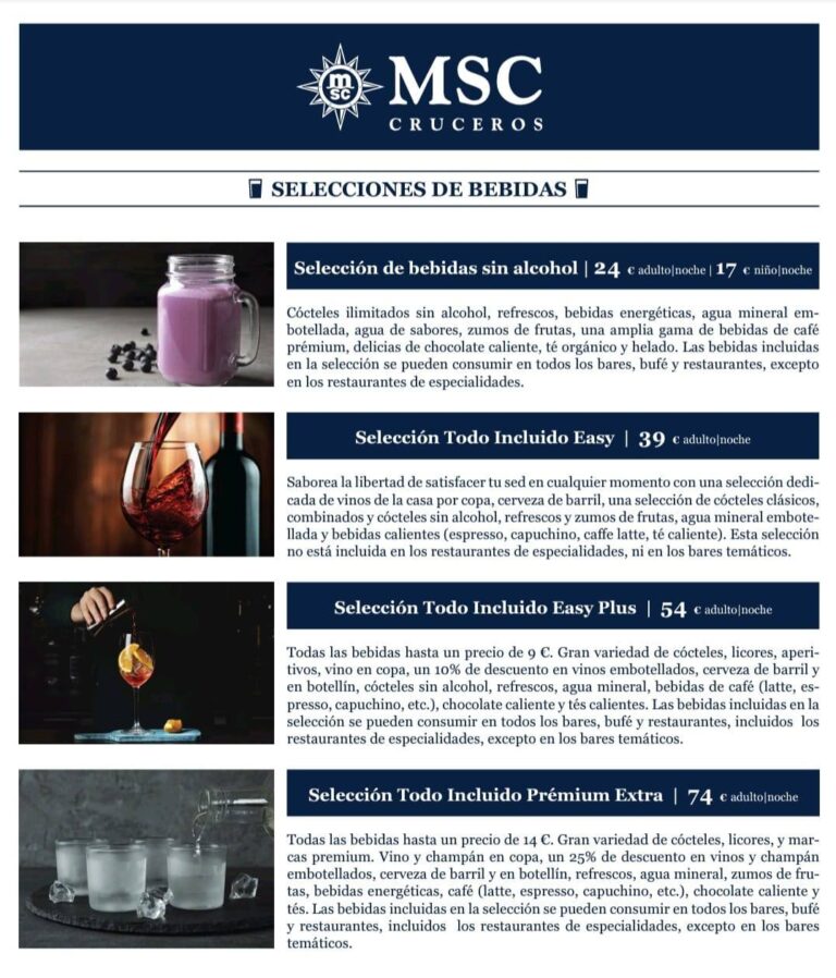 MSC Cruceros actualiza los precios de los packs de bebidas ...